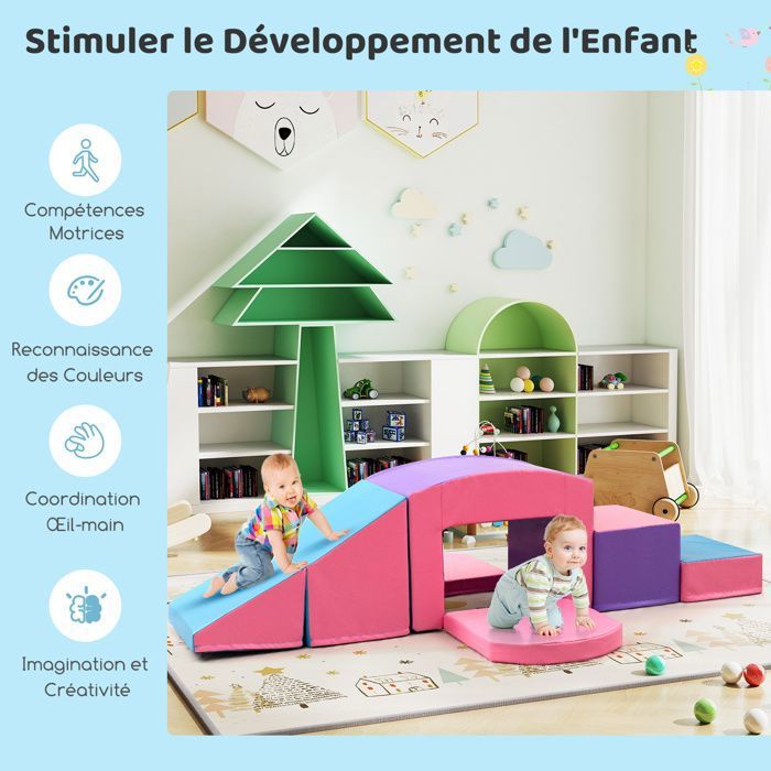 COSTWAY 7 PCS Parcours de Motricité Bébé en Mousse avec Remplissage en ...