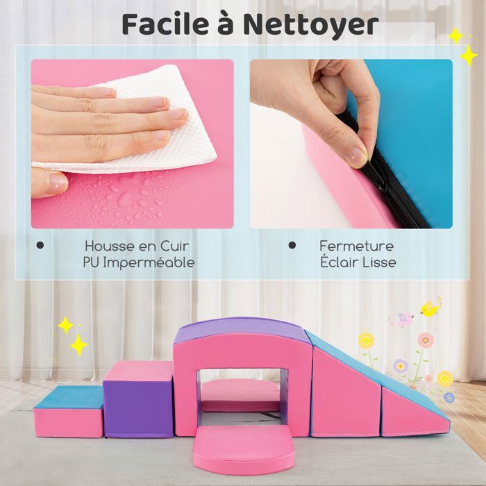 COSTWAY 7 PCS Parcours de Motricité Bébé en Mousse avec Remplissage en ...