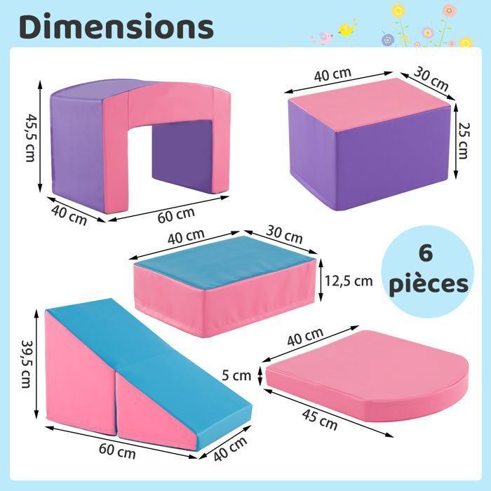 COSTWAY 7 PCS Parcours de Motricité Bébé en Mousse avec Remplissage en ...