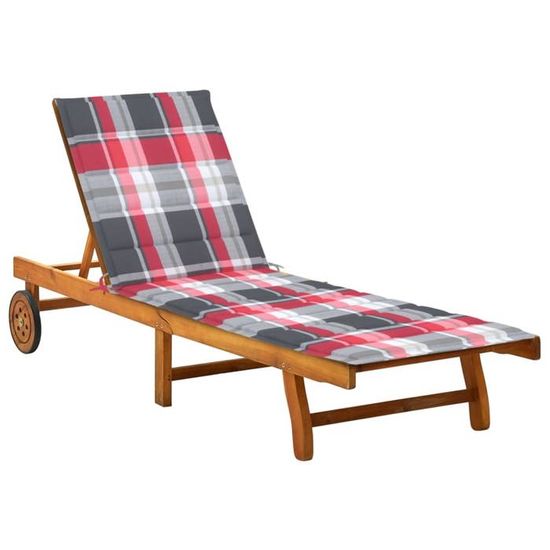 Chaise longue de jardin-Bain de Soleil transat avec coussin Bois d'acacia solide SHL85337 ...