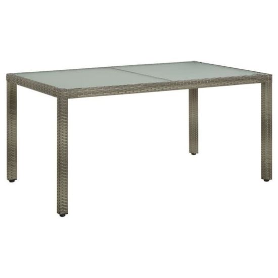 JAC Table de jardin 150x90x75 cm Verre trempé et poly rotin Gris ...
