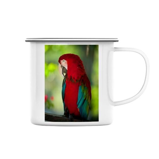 Mug en Métal Emaillé Ara Macao Rouge sur son Perchoir Vie Animale ...