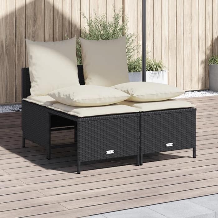Lemon Salon bas de jardin 4 pcs - avec coussins - noir résine tressée ...