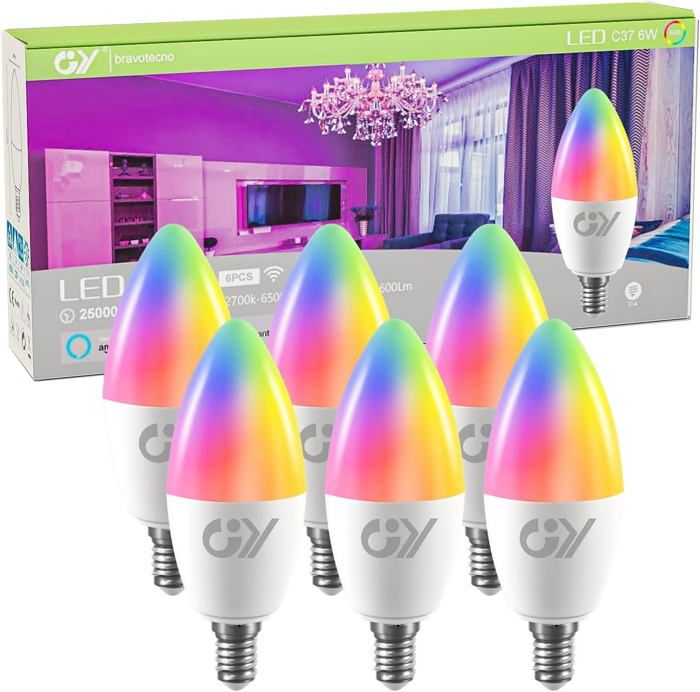 Ampoule Connectée E14 Wifi 6W 580Lm,Rgb+Cct (2700K-6500K) Dimmable,Ampoule Led Intelligente C37 ...