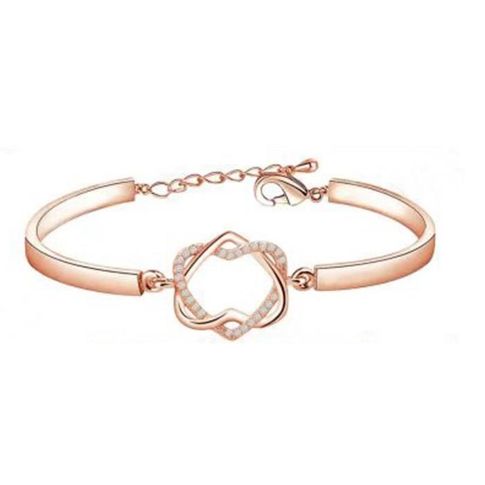 SANSI Gourmette Double Coeur Cadeau Saint Valentin Bracelet Coeur à ...