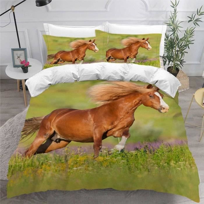 Housse De Couette 220X240 Ado Adulte Parure De Lit Cheval Fleurs D'Été Housse De Couette En ...