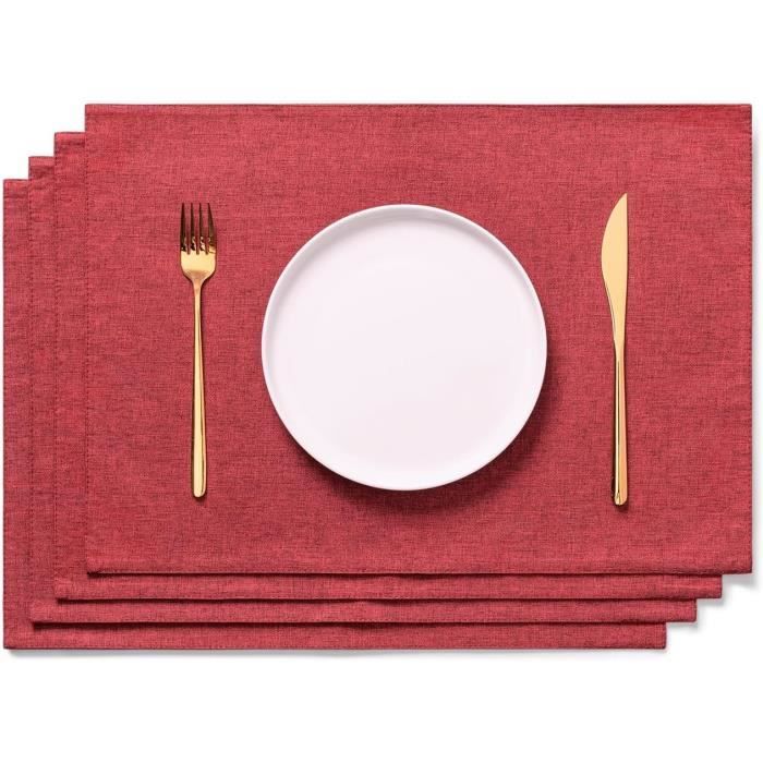 Aoksunova Sets De Table En Tissu Lin Rouge Vin Lot De 4 Sets De Table ...