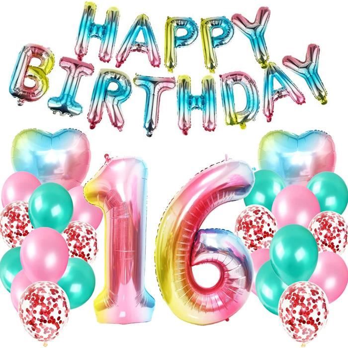 Kit De Decoration Anniversaire 16 Ans Filles, Rose Ballon 16 Anniversaire Fille, Arc-En-Ciel ...