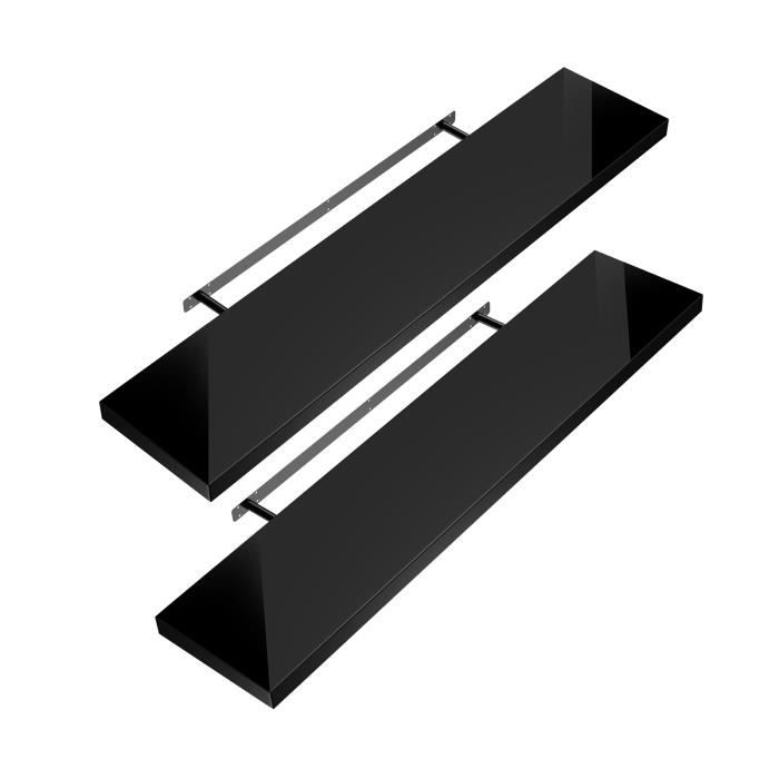 CASARIA 2x Étagères Murales Flottantes 50 cm Noir Brillant MDF Robuste ...