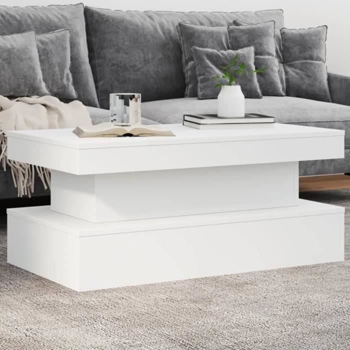 YOS-7869861581805-Table basse avec lumières LED blanc 90x50x40 cm - Cdiscount Maison
