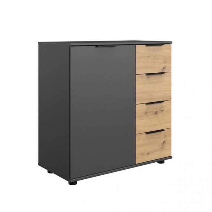 Commode Combinée GIRBO 4 tiroirs 1 porte coloris graphite rechampis ...