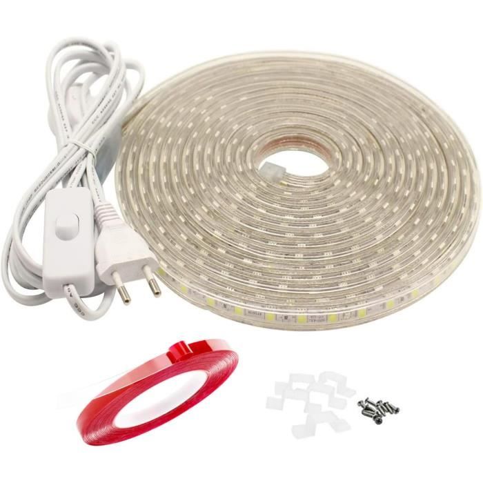 Ruban Led 10 Mètres, Ip65 Etanche Bande Led Avec Interrupteur 220V 230V ...