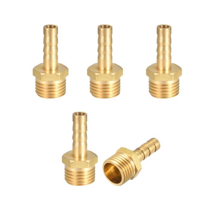 SOURCING MAP Raccord Cannelé Laiton Tube Connecteur Adaptateur 6mm Barbelé x G1-4 Mâle 5Pcs ...