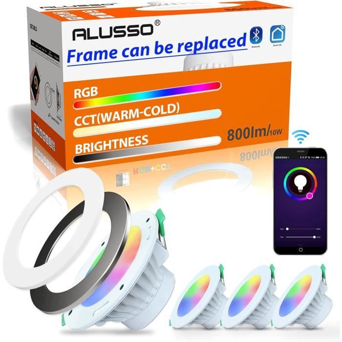 ALUSSO Lot de 4 spots LED intelligents Bluetooth 10 W à intensité ...
