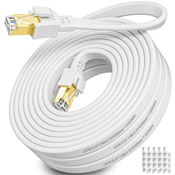 Soibke Cable Ethernet Cat 8 20m, Cable RJ45 20m Blindé Plat Haut Debit ...