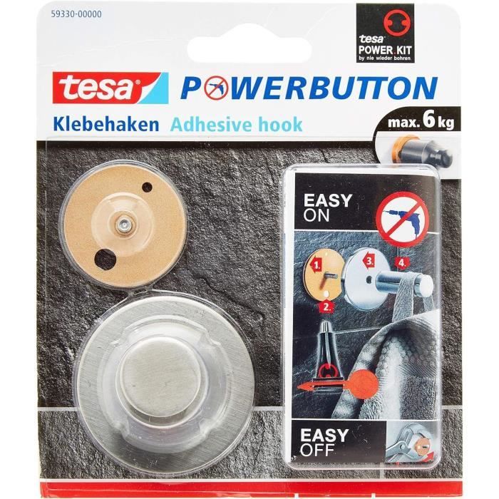 Crochet adhésif - TESA - Lot de 4 Powerbuttons Classic Rond - Capacité ...