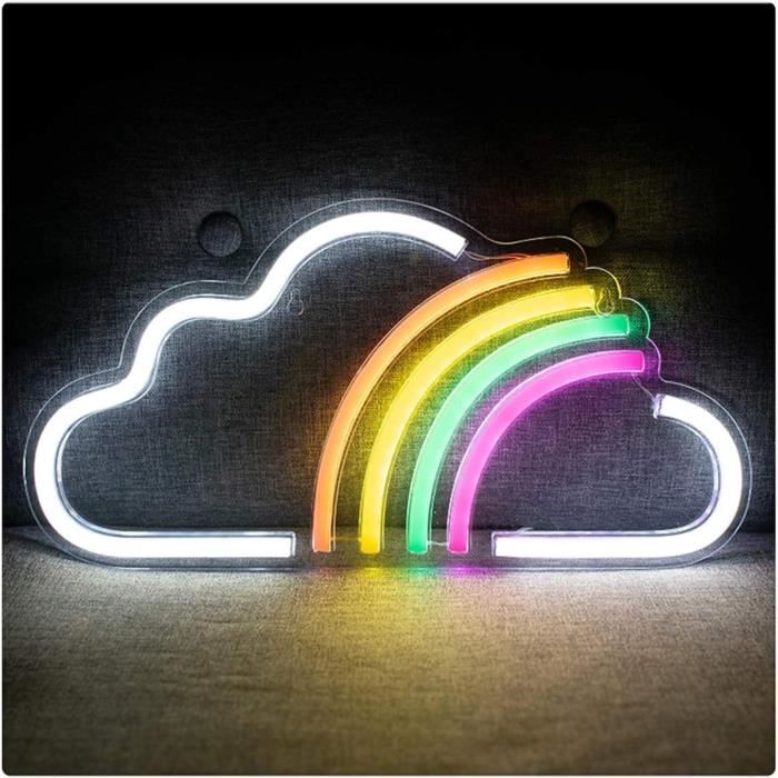 Enseigne Au Néon, Led Nuage Blanc Et Arc-En-Ciel Néon Veilleuse Art ...