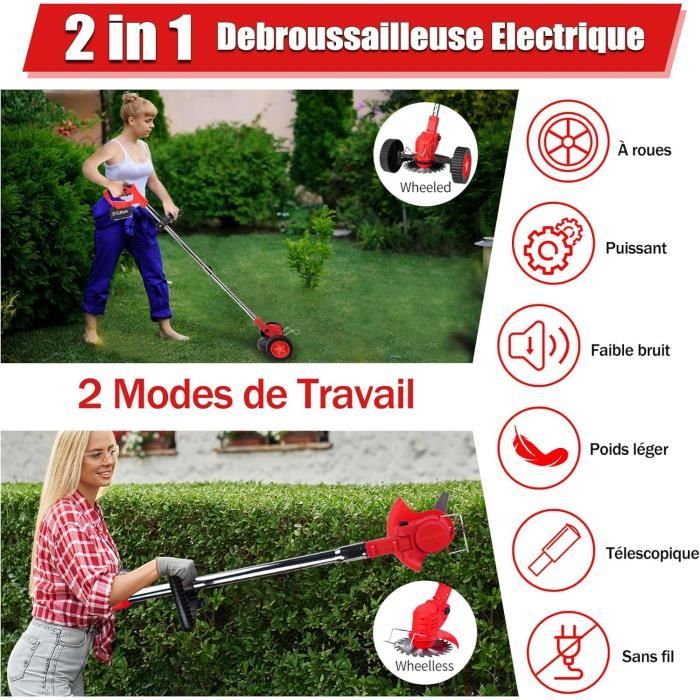 Débroussailleuse Electrique sans Fil 21V 4.0Ah Coupe Bordure avec 2 Batterie et Chargeur Taille ...