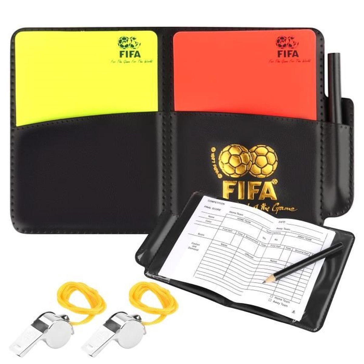 Cartes d'Arbitre de Football, 2 Métal Sifflet Arbitre, Cartons Jaune et ...