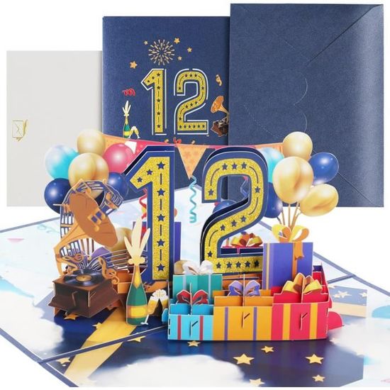 Carte D'Anniversaire, 12Ème Anniversaire Avec Enveloppe, Carte Pop-Up ...