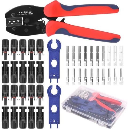 Kit d'outils de pince à sertir solaire pour câble PV de 2,5-4-6 mm², 10 paires de connecteurs de ...