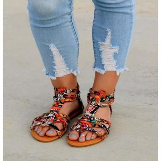 Sandales plates confortables à bout ouvert pour femmes d'été Noir ...