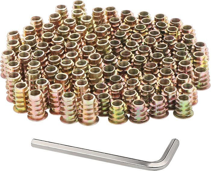 100 pièces écrou fileté hexagonal en alliage de zinc, écrous filetés en bois pour meubles ...