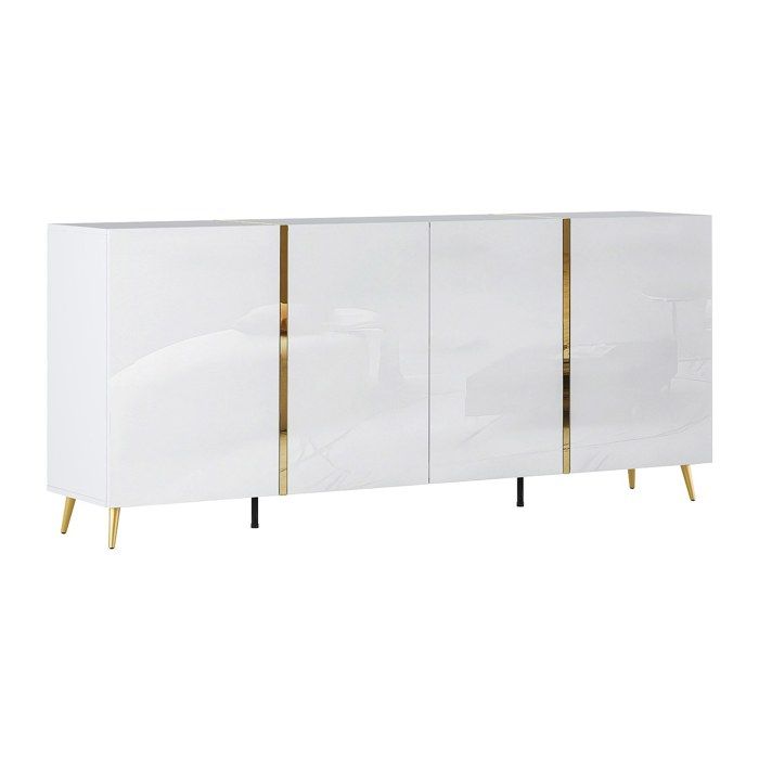 Buffet avec 4 portes - 200 cm - Blanc brillant et Doré - MARZIALO ...