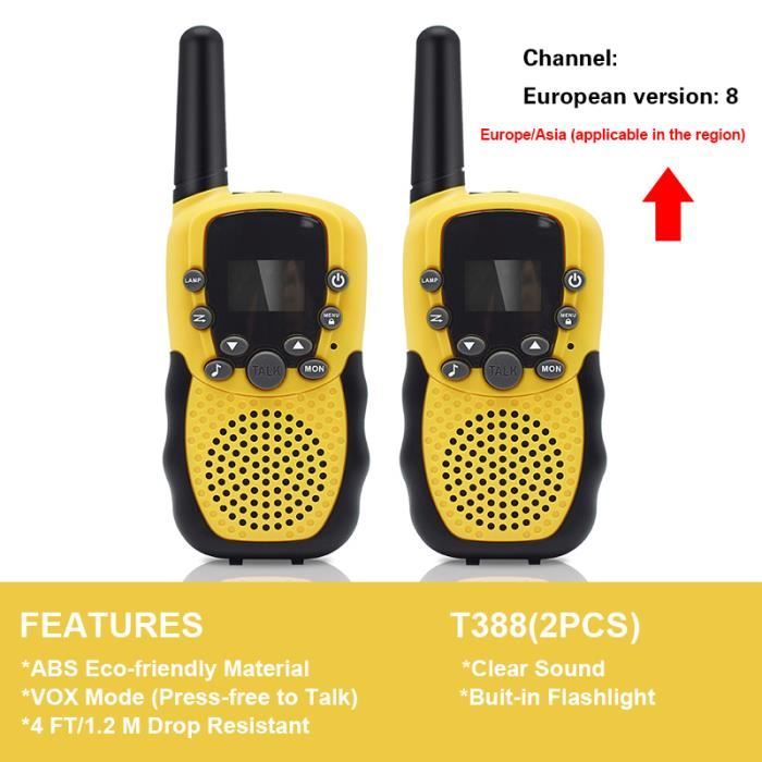 Noir jaunâtre-Talkie Walperforé T388 pour enfants, 2 pièces, récepteur radio, jouet pour enfants ...