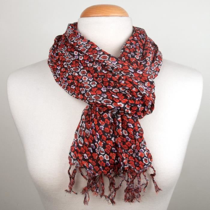 Foulard chèche 100% coton Tites fleurs rouge Rouge - Cdiscount Prêt-à ...