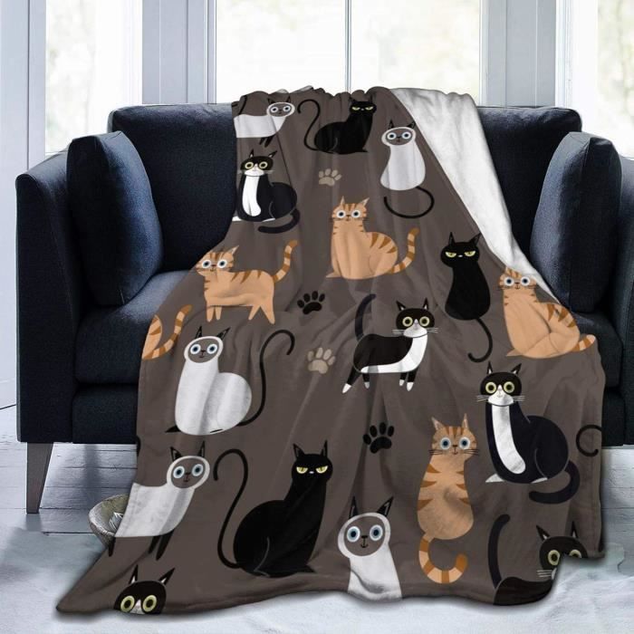 Plaid En Flanelle Mignon, Motif Chats Siamois, Confortable Et Doux En ...