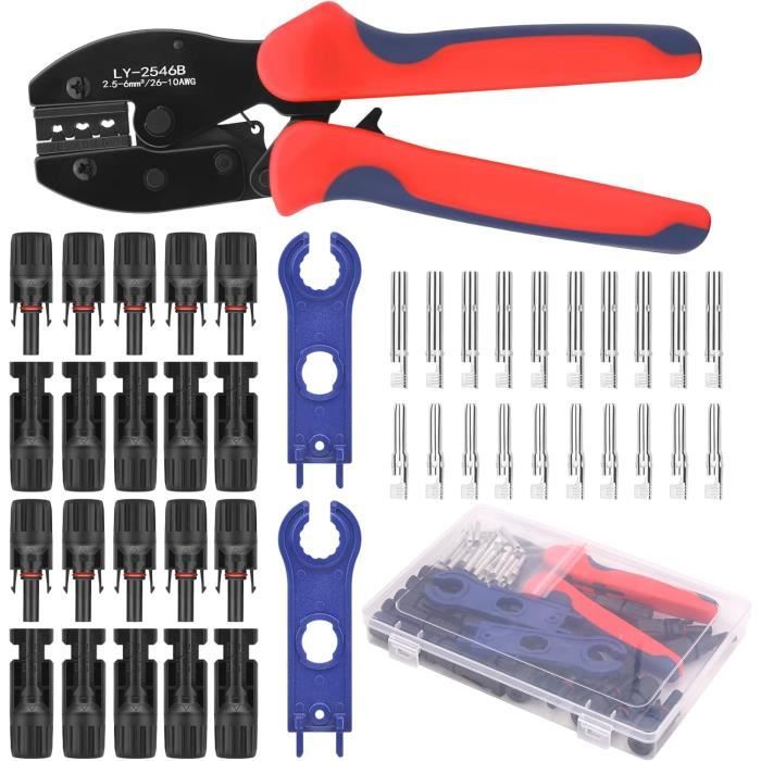 Kit d'outils de pince à sertir solaire pour câble PV de 2,5-4-6 mm², 10 paires de connecteurs de ...