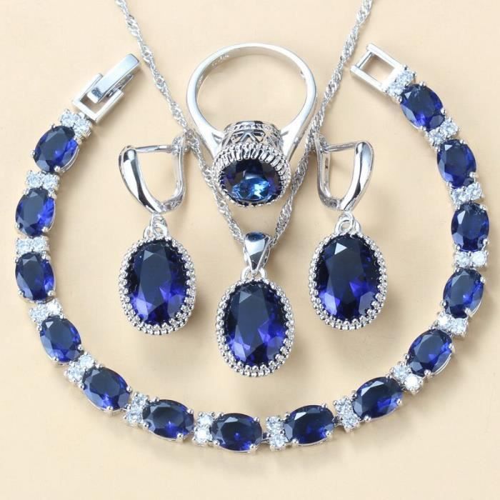 Ensembles de bijoux classiques pour femmes, 8 couleurs, Zircon bleu ...