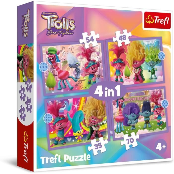 Trolls Band Together, Aventures De Trolles Colorés – Puzzle 4En1, De 35 À 70 Pièces – Puzzles ...