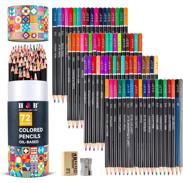 H B Lot de 72 crayons de couleur avec crayon mélangeur incolore, crayon ...
