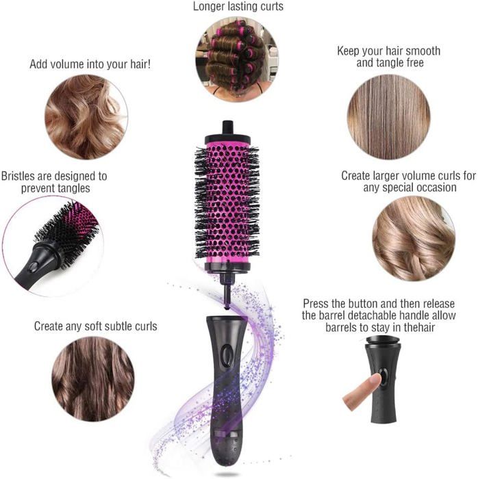 Noir 6Pcs Brosse à Cheveux Rondes écologiques pour Femme, Healthy Hair ...