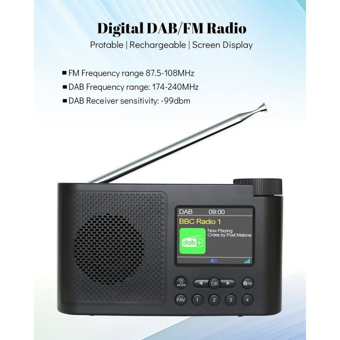 Radio Dab Portable, Radios Dab Plus Numériques avec Bluetooth, Radio FM ...
