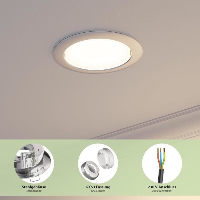 4 Spots Led Encastrés Zobe Ii Plats Gx53 Chromés Ronds 6,194W Blanc ...