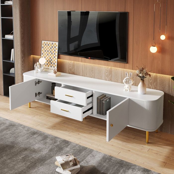 Meuble TV avec tiroirs, coins arrondis, meuble TV de salon avec côtés ...