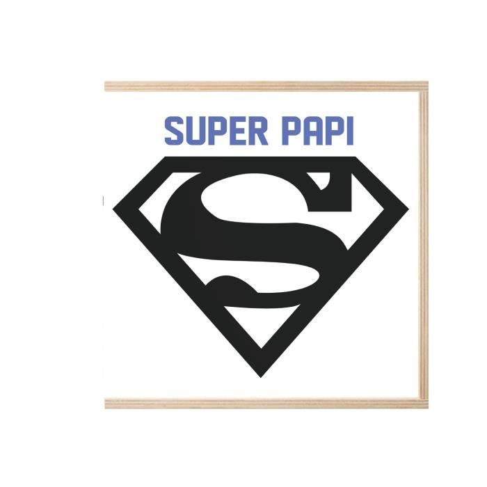 Boite Coffret en Bois - Super Papi Bleu Logo Super Héro (11 x 11 x 3,5 ...