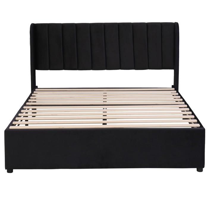 Lit double - Noir - 140 x 200 cm - Velours - Avec tiroirs - Style ...