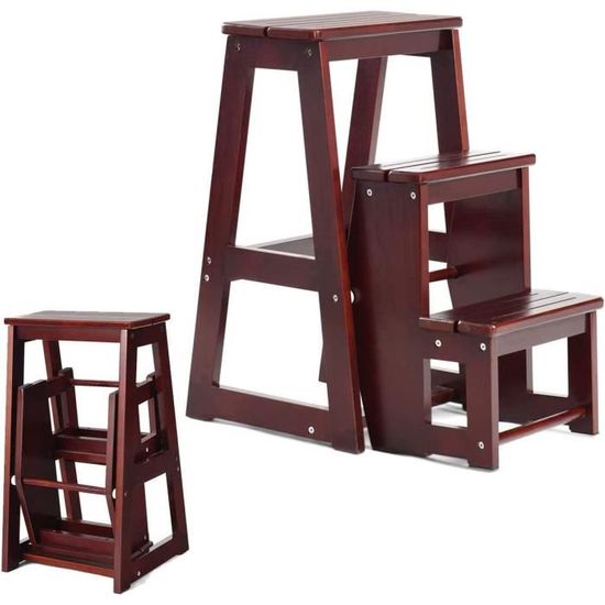 RELAX4LIFE Escabeau Tabouret Pliant 3 Marches en Bois de Pin ...