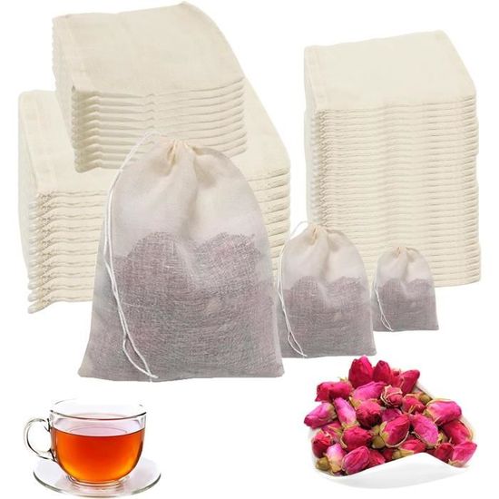 50 PCS Sachet Thé,Sachets en Mousseline de Coton CONNECTION Sachet de ...