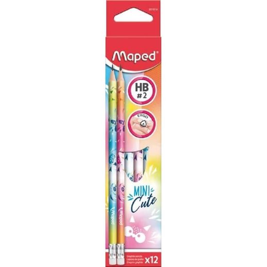 12 Crayons Graphite Mini Cute Embout Gomme - Crayons À Papier ...
