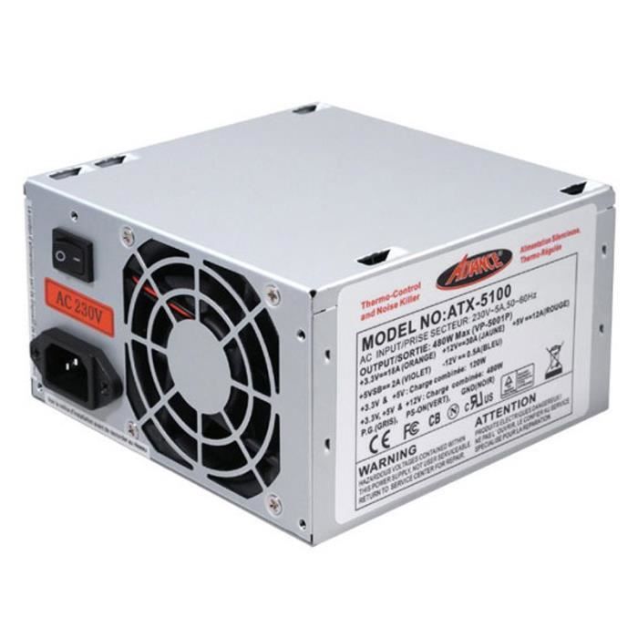 Boitier Alimentation PC ATX Advance ATX-5100 480W Sata Molex Floppy ...