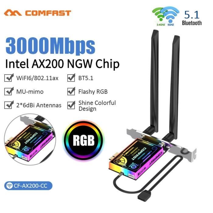 Ax200cc - Carte réseau Intel AX200, Wi Fi 6 RGB, PCI E, 3000-2.4 go ...