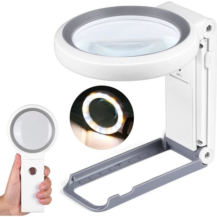 Loupe Eclairante à Main sur Pied avec 18 LED Lumière, 10X 30X Loupe de Table avec Support ...