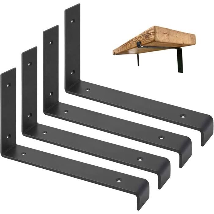 4 Pièces Supports D'étagère Noir 20cm, Equerre Charge Max 45kg, Équerre ...