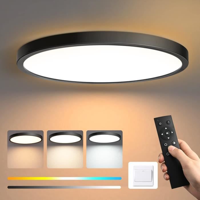 Plafonnier Led Dimmable, Plafonnier Led Noir Plat Rond Avec ...