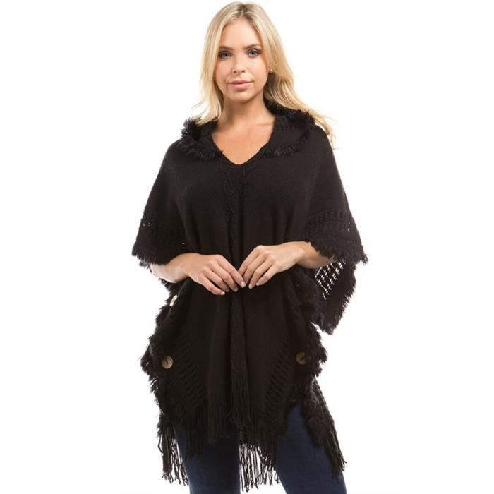 Poncho femme de marque luxe Section moyenne et longue À capuche Gland ...